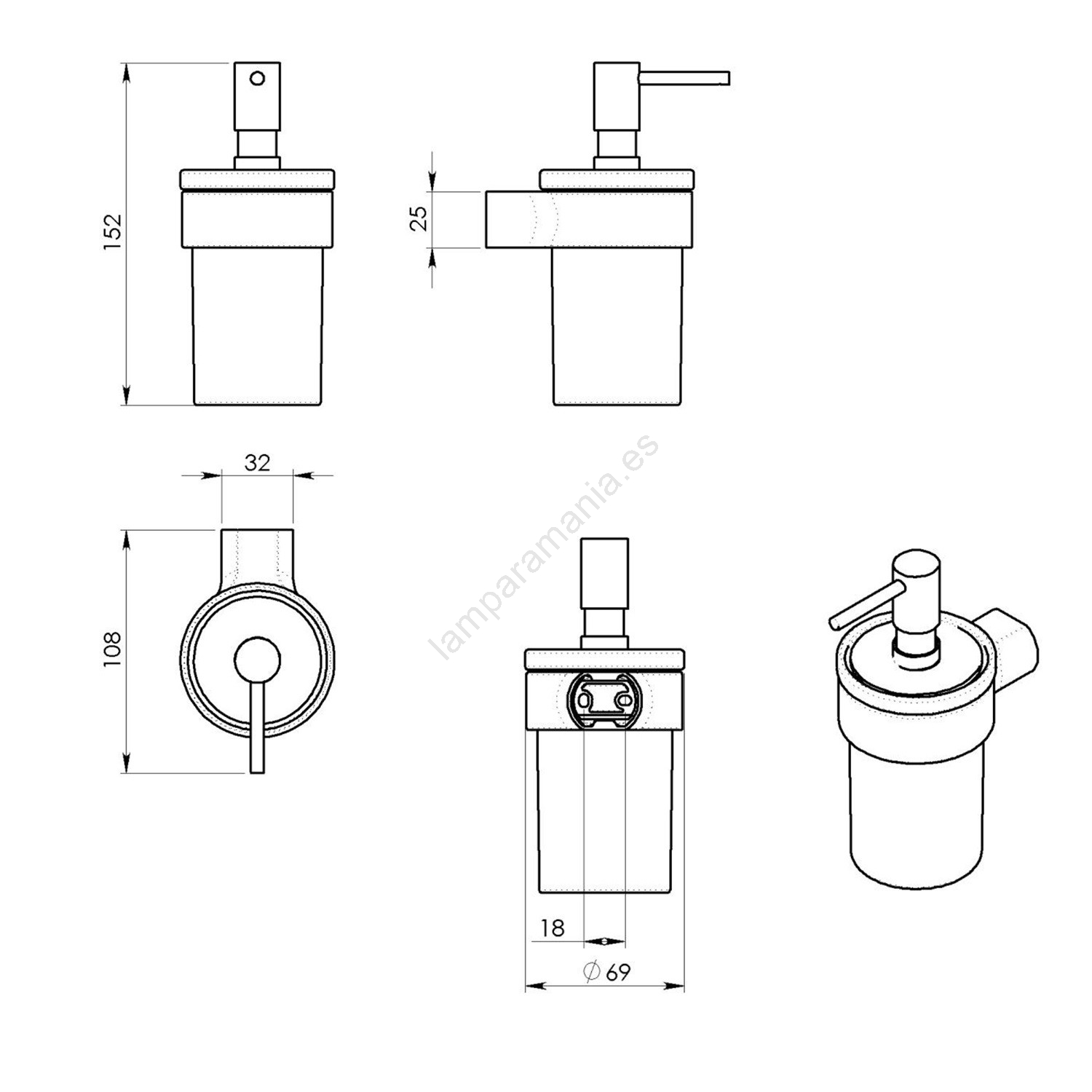 Gedy - Dispensador de jabón de pared PIRENEI 110 mm blanco leche tarros ...
